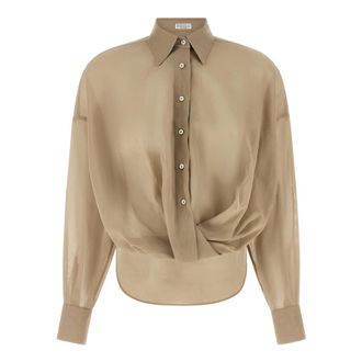 Brunello Cucinelli Semi-transparente Bluse aus Baumwolltaft - - Blouses & Shirts - Damen - Beige - L