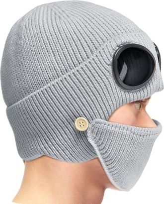 Generic Bonnets Tricot&eacute;s pour Femmes | Antiv&eacute;nt Avec Couvre-Visage &Agrave; Lunettes | Bonnet DHiver Respirant &Agrave; Oreillettes | Pour Hommes Et Femmes En Ext&eacute;rieur Ski