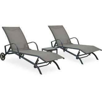vidaXL Vidaxl - Lot de 2 chaises longues textil&egrave;ne avec table en acier - Dossier r&eacute;glable - Dimensions chaise : 178 x 60 x 37 cm - Table : 30 x 30 x 29,5 cm