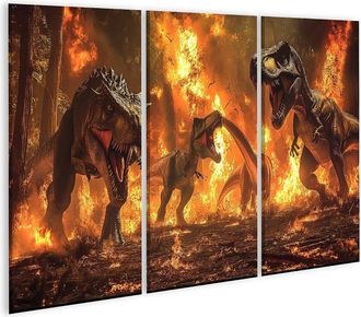 Islandburner Bild auf Leinwand Dinosaurier im feurigen Wald Bilder Wandbilder Poster