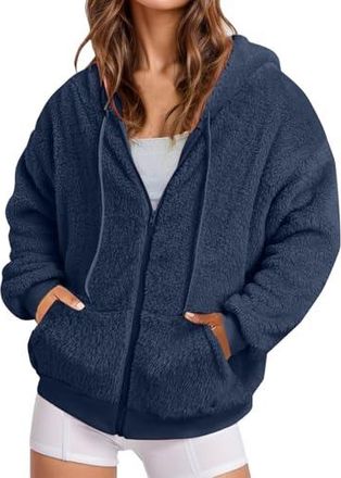 Generic Veste en peluche pour femme - Courte - Veste de surv&ecirc;tement pour femme - Avec capuche - Veste polaire zipp&eacute;e - Avec poches - Veste dhiver chaude - Cou