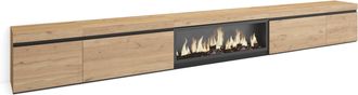 Skraut Home | TV-Schrank, Lowboard | f&uuml;r Wohnzimmer und Esszimmer | 368x45x35 | Elektrokamin XXL | Moderner Stil | Eiche