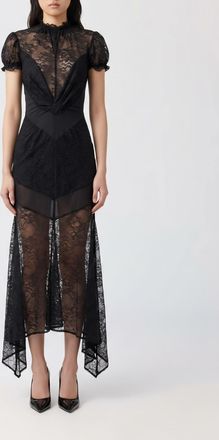 The Attico Asymmetrisches Midi-Abendkleid aus Spitze mit Puff&auml;rmeln