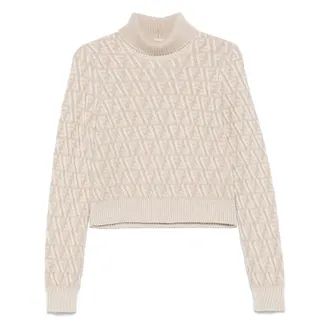 Fendi Wei&szlig;er Jacquard-Pullover mit geripptem Rollkragen - - Knitwear - Damen - Wei&szlig; - 2XS