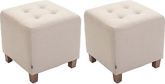 Clp Lot De 2 Tabourets Bas Pharao en Tissu I Repose-Pieds Carr&eacute; Rembourr&eacute; Capitonn&eacute; I Ottomane avec Pieds en Bois, Couleur:cr&egrave;me