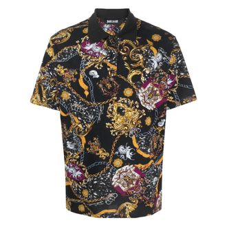 Just Cavalli Homme, Tops, Multicolore, Taille: S Polo noir &agrave; manches courtes