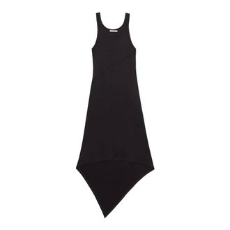 Helmut Lang Femme, Robes, Noir, Taille: 36 FR Robe Noire en Jersey avec Ourlet Écharpe