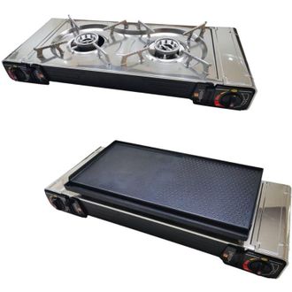 Incasa PACK INCASA R&eacute;chaud &agrave; gaz portable + Plancha / Grill pour r&eacute;chaud &agrave; gaz
