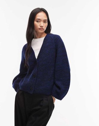 & Other Stories Gilet col V en laine et coton m&eacute;lang&eacute;s torsad&eacute;s - Bleu et noir-Multicolore