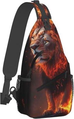 Generic Casual Sacoche Homme Bandouliere Art du lion enflamm&eacute; au feu froid Sacs Poitrine Multifonction Sac &agrave; Poitrine pour &eacute;cole Homme Femme