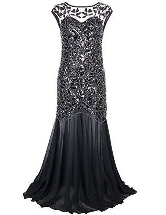 PrettyGuide Femmes 1920s Noir Paillette Gatsby Longueur de Plancher Soir¨¦e Robe De Bal XXL Noir