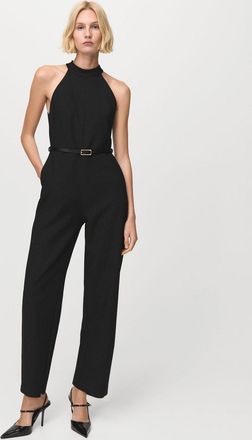 Mango Combinaison col à emmanchures américaines et ceinture noir - Femme - XXS - MANGO