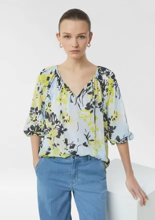 Comma Langarmbluse Bluse Semi-transparente Chiffon-Bluse mit Schleifen-Detail