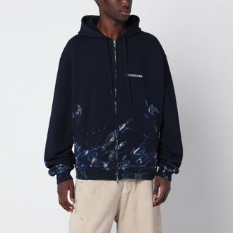 Balenciaga Navyblaues Sweatshirt mit Rei&szlig;verschluss und Farbfleckeneffekt