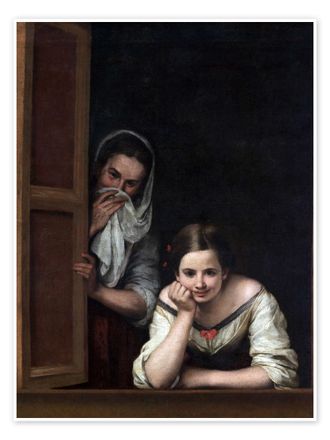 Posterlounge Mädchen am Fenster Poster von Bartolomé Esteban Murillo 30 x 40 cm Braun Wandbilder Wanddeko