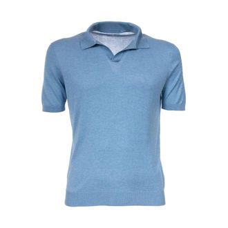 Gran Sasso Seidenes V-Ausschnitt Polo Shirt - - Knitwear - Herren - Blau - L