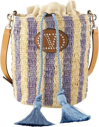 Valentino Garavani Femme, Sacs, Multicolore, Taille: ONE Size Small Striped Raffia Bucket Bag