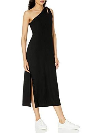 The Drop Mickey Robe longue asymétrique en maille côtelée, coupe ample pour Femme, Noir, S