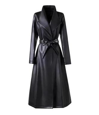 Generic Trench-coat en simili cuir pour femme Printemps Automne - &Eacute;l&eacute;gant Slim Ouvert sur le devant Ceinture X-Long Jacket Outwear, 3, XS