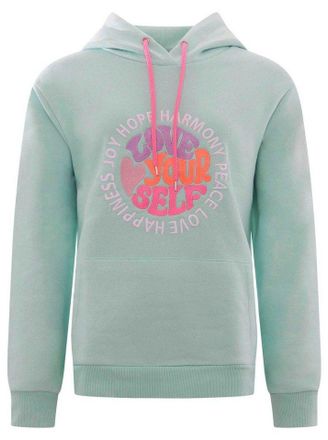 Zwillingsherz Hoodie Love Yourslef runde gro&szlig;e Frontstickerei, farbige Kordel, K&auml;ngurutasche