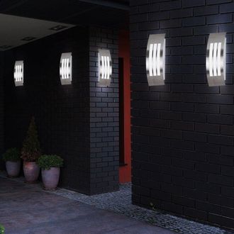 ETC Shop Appliques murales dext&eacute;rieur lampe de fa&ccedil;ade lampe de jardin argent&eacute;e lampe de patio, 1x E27. LxH 10x31,8 cm, lot de 4