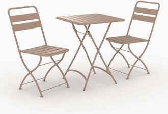 Rendez-Vous D&eacute;co Table et chaises de jardin pliantes 2 personnes en m&eacute;tal taupe - Yumi