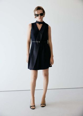 Mango Robe &agrave; naud avec ceinture bleu marine - Femme - XS - MANGO