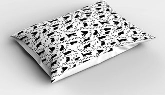 Abakuhaus Katze Kissenbezug, K&auml;tzchen-Abdruck-Tatzen, Dekorativer Standard King Size Gedruckter Kissenbezug, 80 x 40 cm, Wei&szlig; und Schwarz