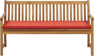 Beliani Gartenbank FSC Akazienholz hellbraun 160 cm mit Auflage dunkelrot Vivara