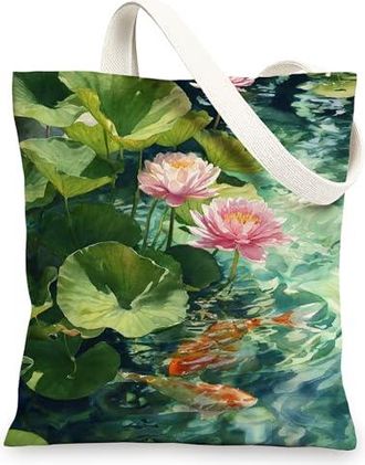 Generic Sac fourre-tout en toile motif floral élégant, sac à provisions réutilisable, léger, respectueux de lenvironnement, lavable avec bandoulière, vert, 13