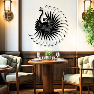 Generic Schwarze Pfauen-Wandkunst aus Metall, gro&szlig;e Tropische Vogel-Wandkunst aus Metall f&uuml;r Wohnzimmer, Moderne Pfauen-Skulptur f&uuml;r Wohnzimmer, Schlafzimmer,