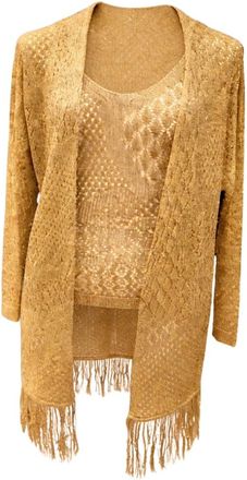 Simona Corsellini Femme, Pulls, Jaune, Taille: 38 FR Cardigan en maille &agrave; manches longues avec franges