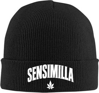 Generic Chapeau Homme, Logo de Feuilles de Cannabis Sensimilla Design de Feuilles de Cannabis pour Hommes, Bonnet tricot&eacute; Unisexe Femmes, Bonnet, Cadeau Hiver