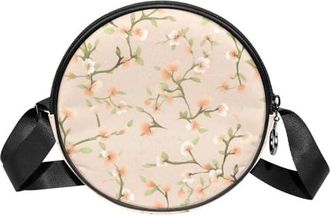 Generic Sac &agrave; bandouli&egrave;re rond pour femme, motif fleurs de p&ecirc;che, petit sac &agrave; dos &agrave; bandouli&egrave;re avec fermeture &eacute;clair, bretelles r&eacute;glables, sac &agrave; main rond d&eacute;