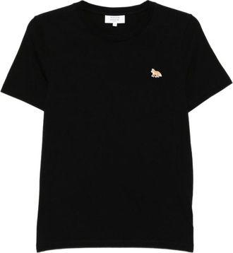Maison Kitsun&eacute; Femme, Tops, Noir, Taille: 40 FR T-shirt ras du cou &agrave; manches courtes et ourlet droit