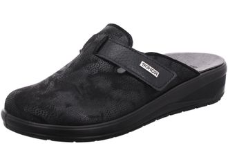 Rohde Damen Pantoffel Klett Hausschuh Gemustert Stretch Catania 6165, Gr&ouml;&szlig;e:42 EU, Farbe:Schwarz