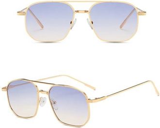 Generic Lunettes de soleil pour femmes, monture en métal en forme de polygone, lunettes de soleil vintage rétro pour femmes, thé bleu doré 2026