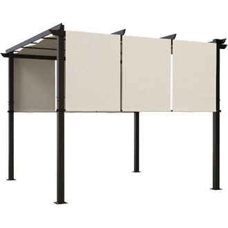 OUTSUNNY Pergola - Outsunny - avec 3 toiles coulissantes - 3 x 3 x 2,38 m - structure acier noir toile polyester haute densit&eacute; - beige