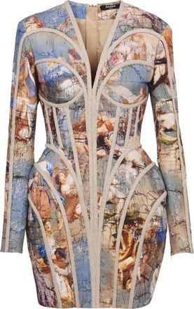 Balmain Himmelbedrucktes Leinenk&auml;figkleid - - Dresses - Damen - Mehrfarbig - 2XS