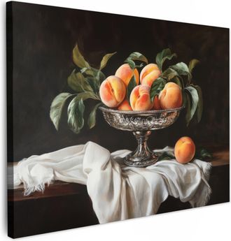 MuchoWow &copy; Bilder 80x60 cm Wohnzimmer Deko Modern Wandbild Kunstdruck auf Leinwand Bild Schlafzimmer &uuml;ber Bett Room Decor Geschenke Stilleben - Pfirsiche - Vin