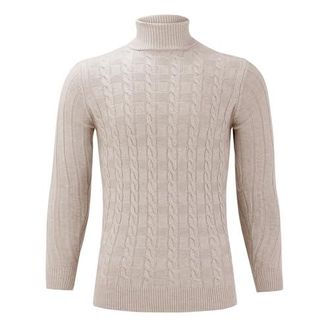 Generic Pull torsadé en tricot torsadé à col montant pour homme - Pull côtelé à manches longues - Pull chaud à col montant - Pull chaud, blanc, 3XL