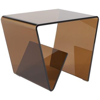 Vente-Unique Table dappoint en verre tremp&eacute; courb&eacute; - Brun - ZENIA