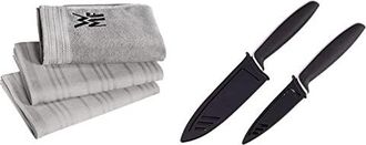 WMF Küchenhandtuch-Set 3-teilig Handtuch, Geschirrhandtuch, Baumwolle & Touch Messerset 2-teilig Küchenmesser mit Schutzhülle, Spezialklingenstahl antihaf