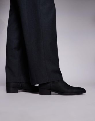 Asos Bottines en cuir effet us&eacute; &agrave; talon cubain - Noir