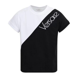 Versace Homme, Tops, Noir, Taille: 2XL T-shirt ajust&eacute; en jersey de coton stretch avec logo brod&eacute;