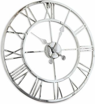 Loberon Uhr Houston, Wanduhr, Kunstvolle Vintage-Optik, Gl&auml;nzendes Finish, Imposante Gr&ouml;&szlig;e, R&ouml;mische Ziffern, Wohn-Accessoire, Zeitmesser, Edelstahl, Silber