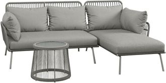 OUTSUNNY Salon de jardin dangle 4 pers. style colonial table basse coussins grand confort inclus r&eacute;sine tress&eacute;e gris
