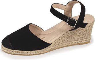 Isotoner Espadrilles Femme &agrave; Talon de 6 cm, Ultra Confortable, Semelle &agrave; m&eacute;moire de Forme, 36 EU, Noir