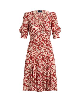 Ralph Lauren FLORAL MUTTON-SLEEVE GODET CREPE DRESS