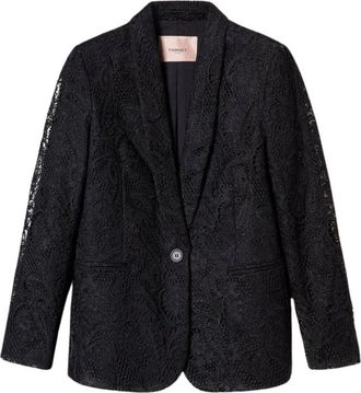 Twinset Femme, Vestes, Noir, Taille: 42 FR Giacca blazer in pizzo macram&egrave;